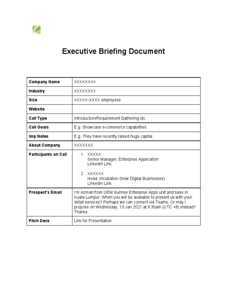 Exec Briefing Doc - Example | PDF Exec Briefing Doc - Example | PDF