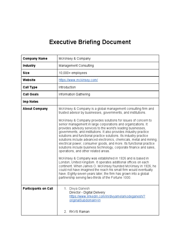 Exec Briefing Doc - McKinsey & Company | PDF