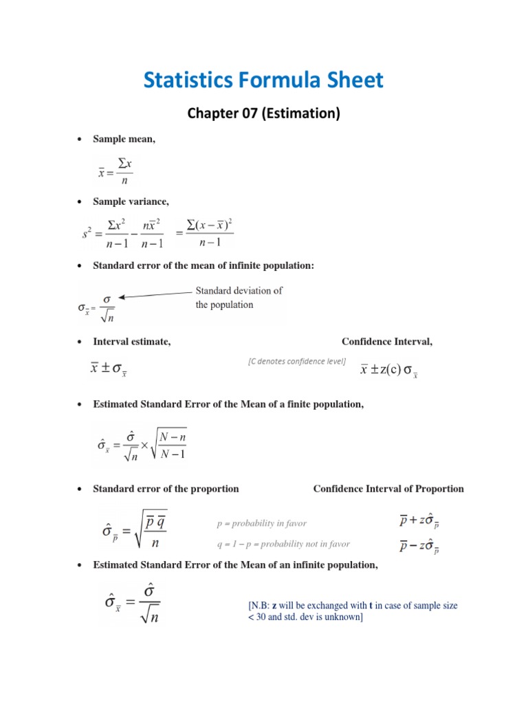 Statistics Formulas | PDF