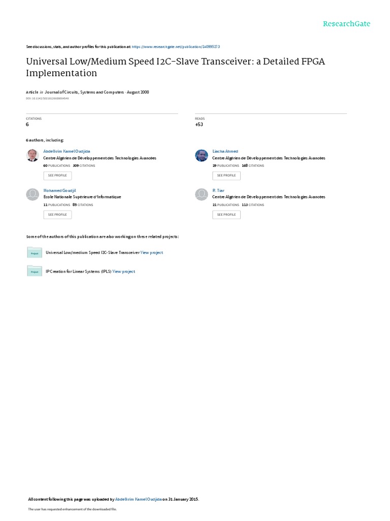 Universal LowMedium Speed I2C-Slave Transceiver A | PDF | System On A Chip | Field Programmable ...