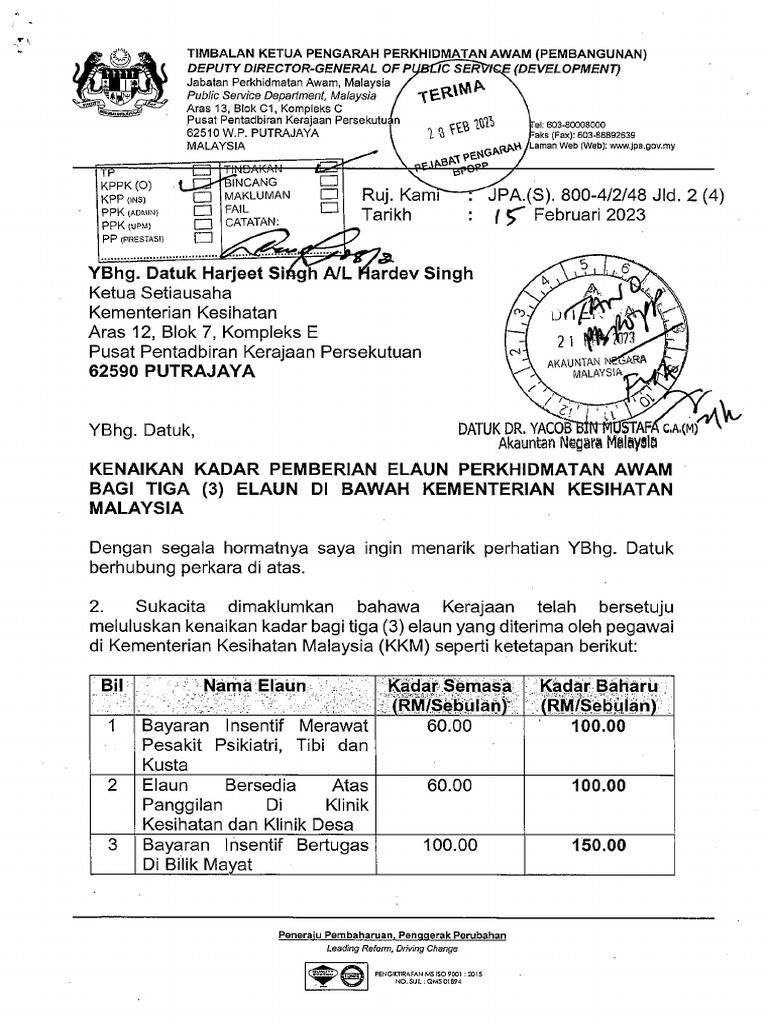KKM Kenaikan Kadar Pemberian Elaun Perkhidmatan Awam Bagi Tiga (3) Elaun Di Bawah Kementerian ...