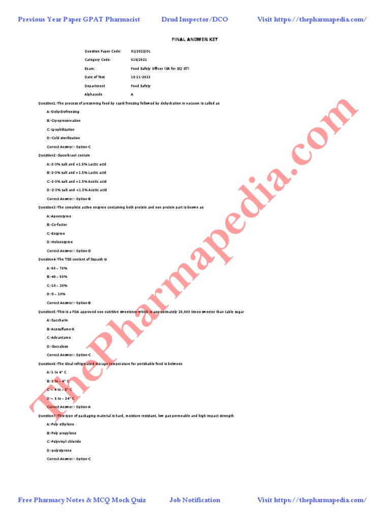 FSO Paper With Answer Key | PDF