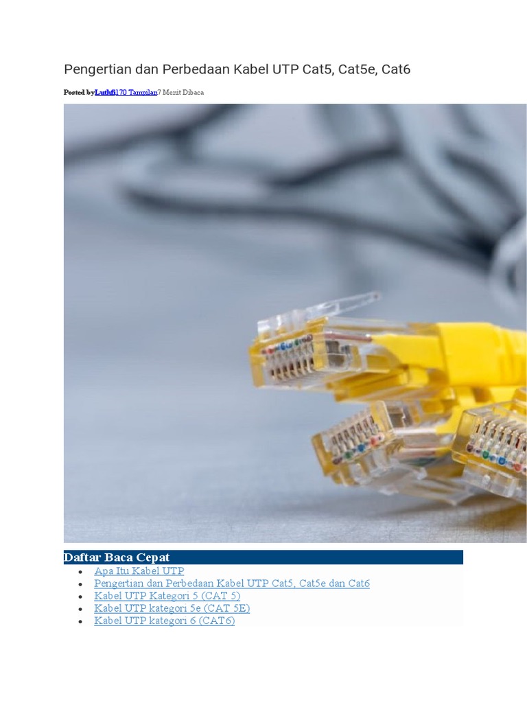Perbandingan Kabel UTP Cat5, Cat5e, Cat6 | PDF