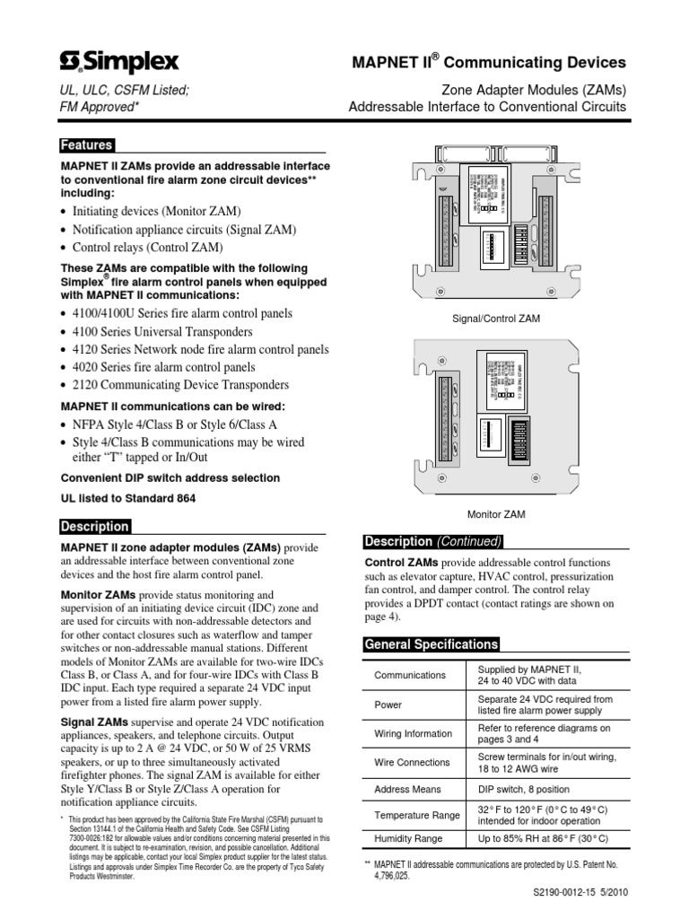 Zone Adapter Modules (Zams) Addressable Interface To Conventional ...