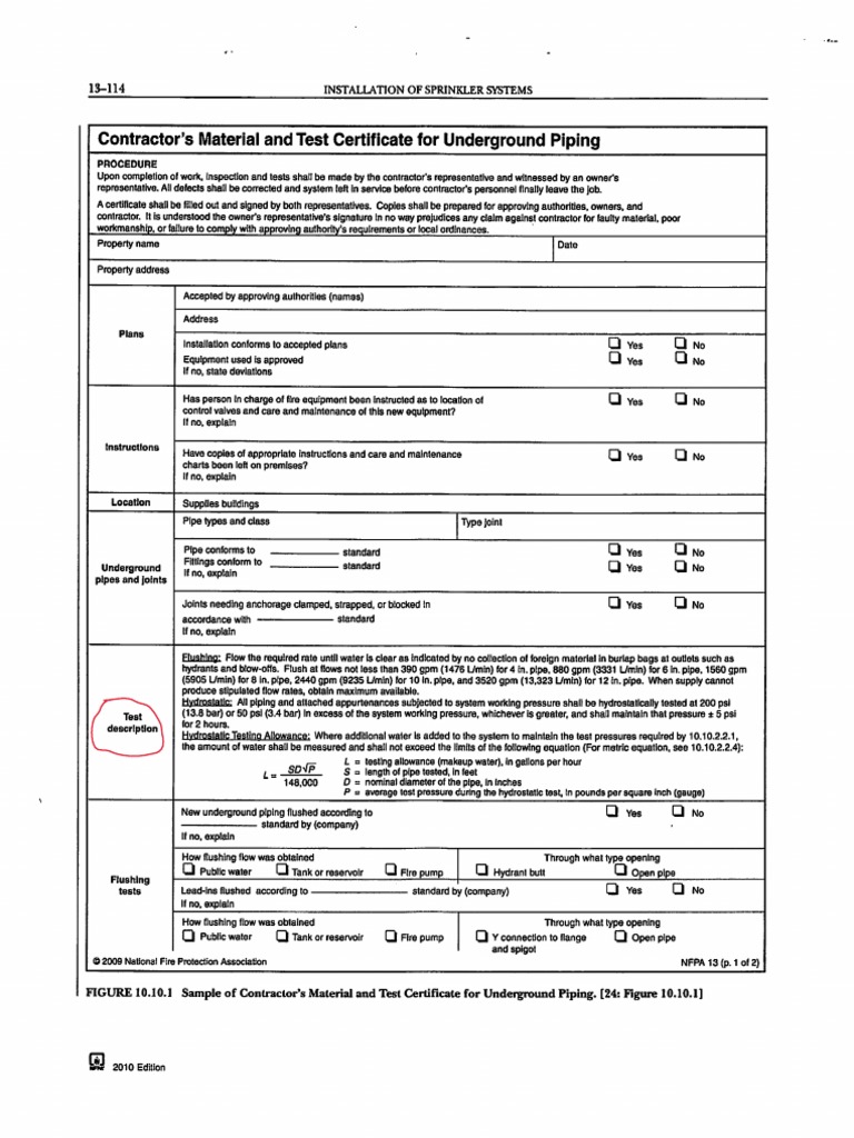 NFPA 13 Sprinkler Underground Piping Paperwork PDF | PDF