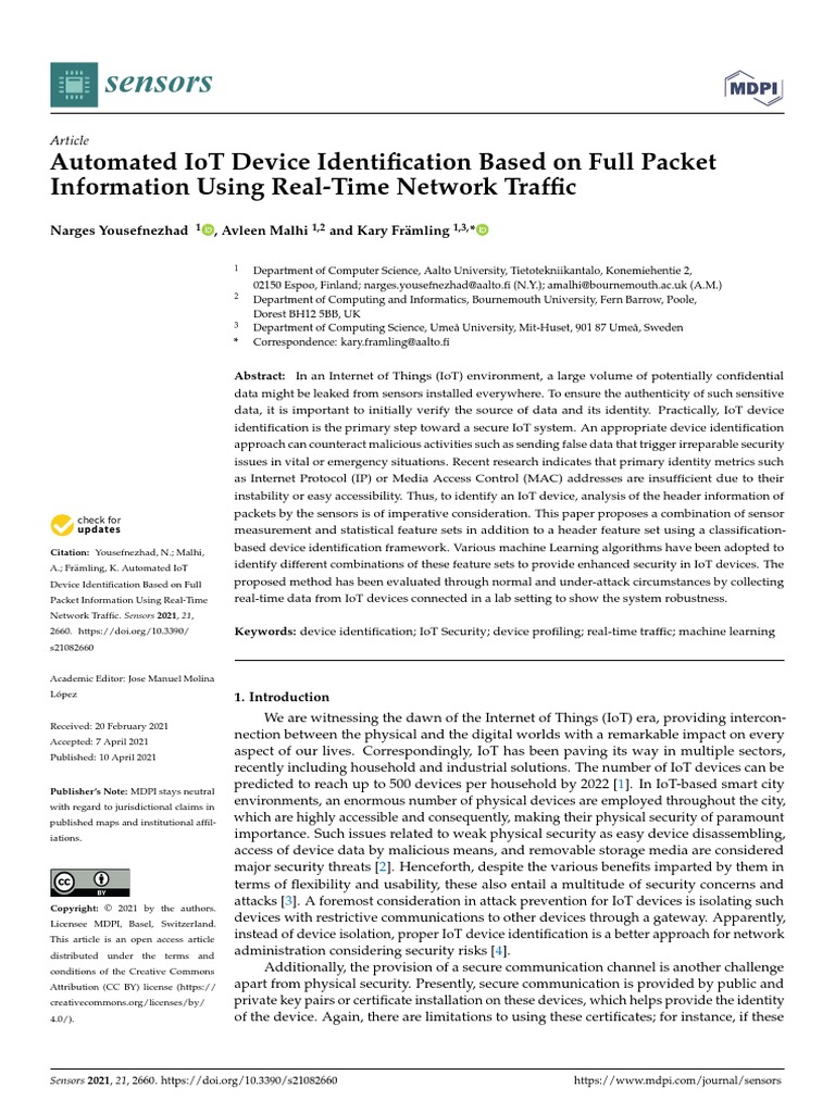 Automated Iot Device Identification Based On Full Packet Pdf Internet Of Things Machine