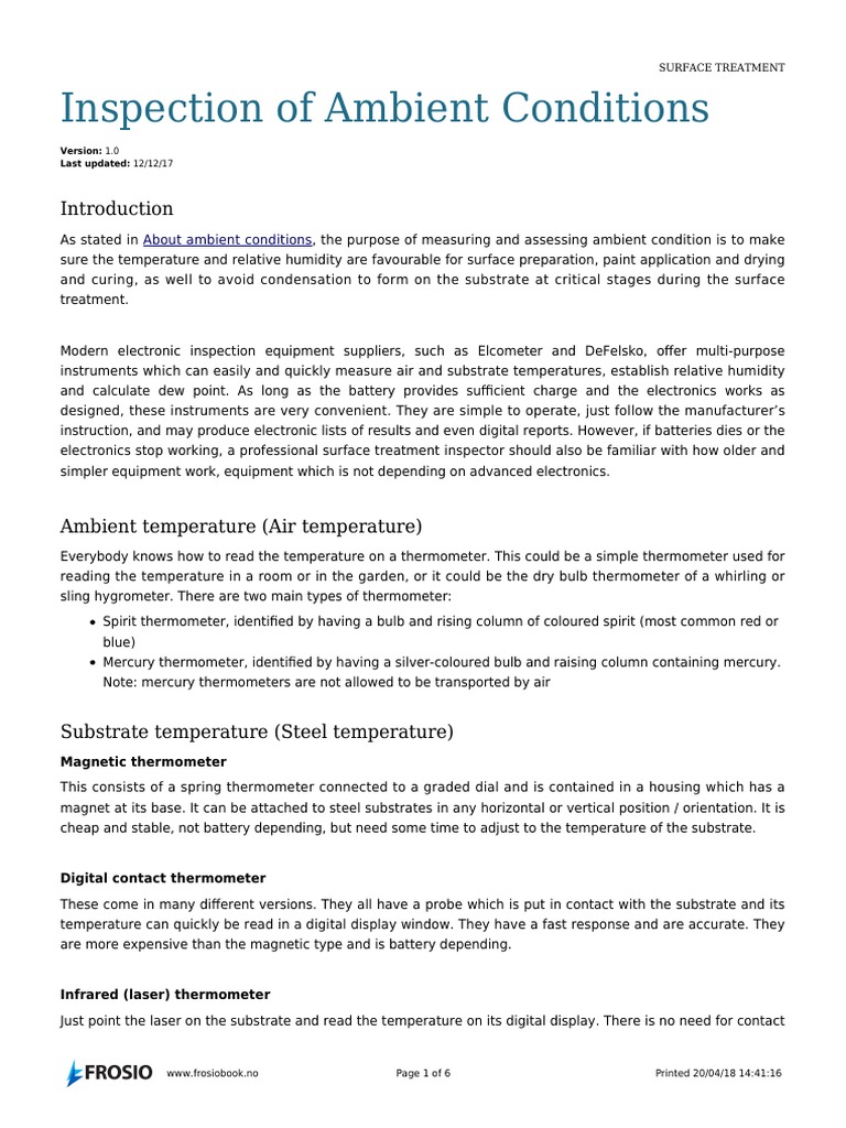 Inspection of Ambient Conditions For FROSIO | PDF | Humidity | Physical Sciences