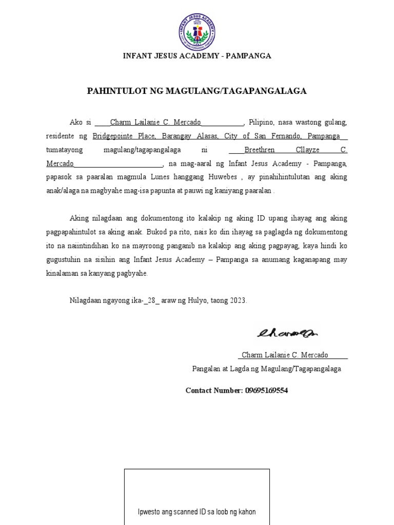 Pahintulot NG Magulang | PDF