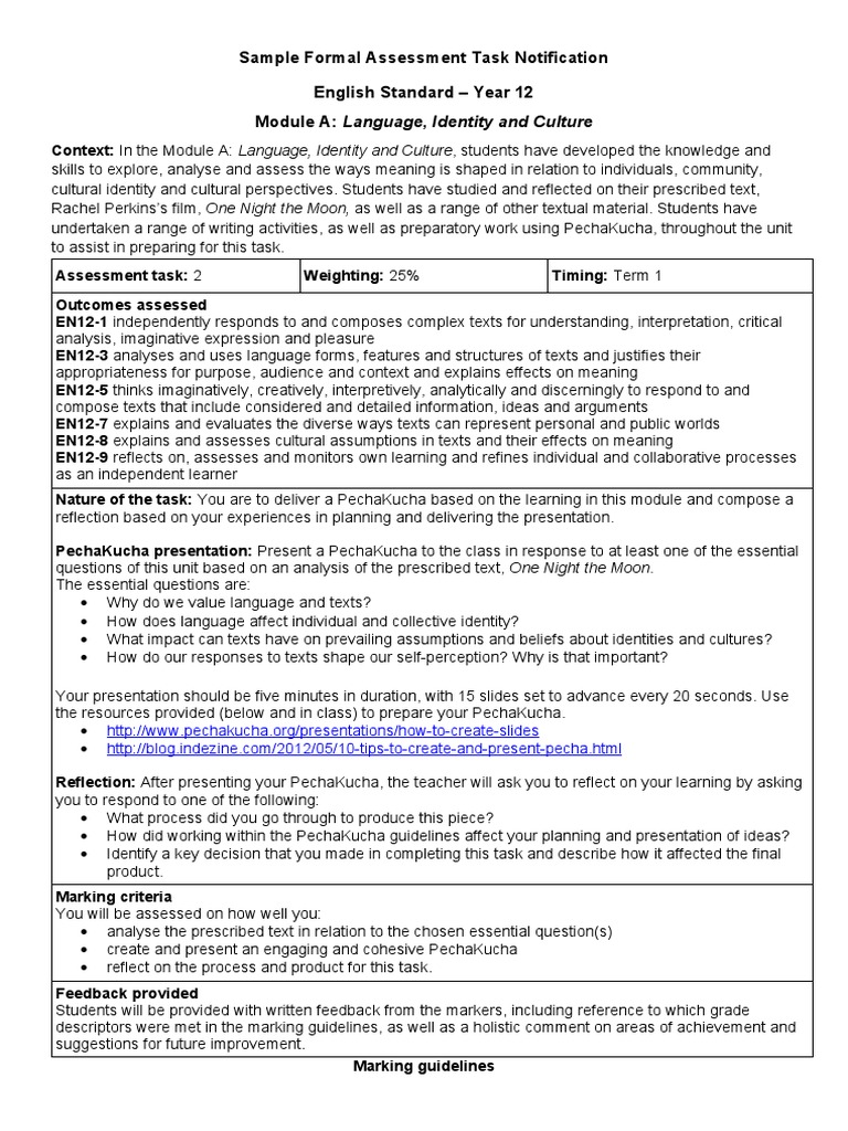 Stage 6 Support Material Sample Year 12 Formal Assessment Task ...