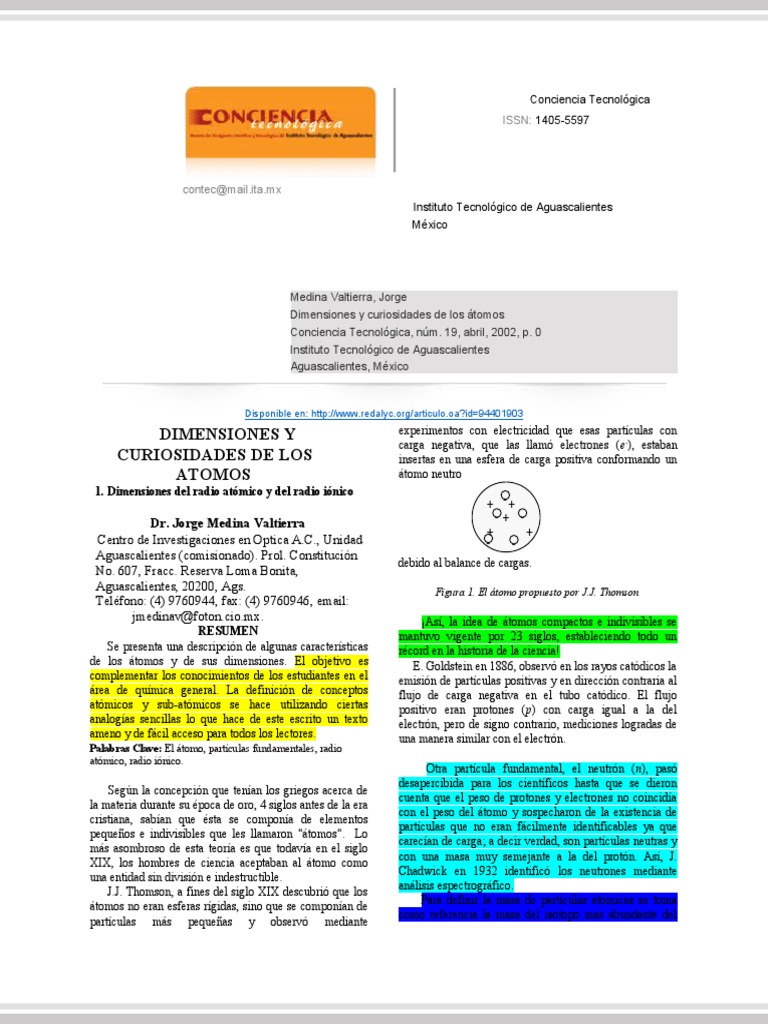 Dimensiones y Curiosidades de Los Atomos | PDF