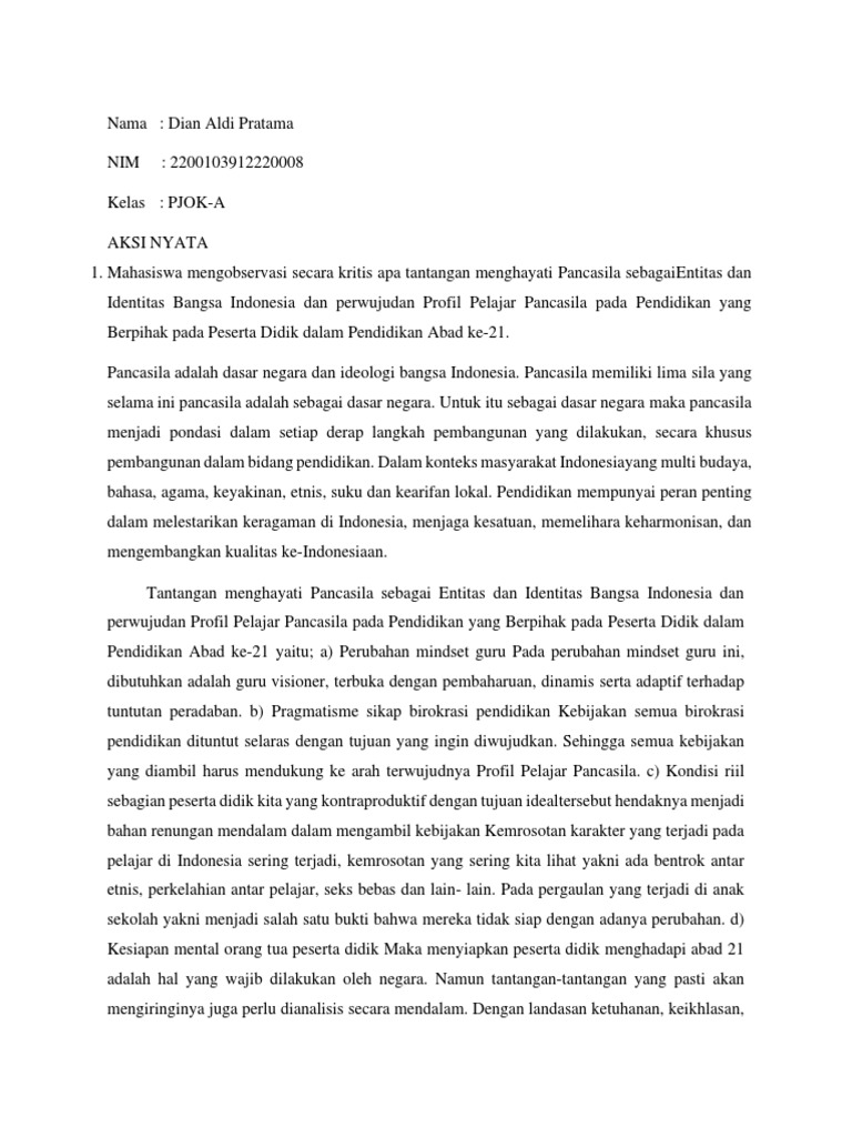 Dian Aldi Pratama - 01.01.2-T4-7 Aksi Nyata - Pancasila Bagi Saya | PDF