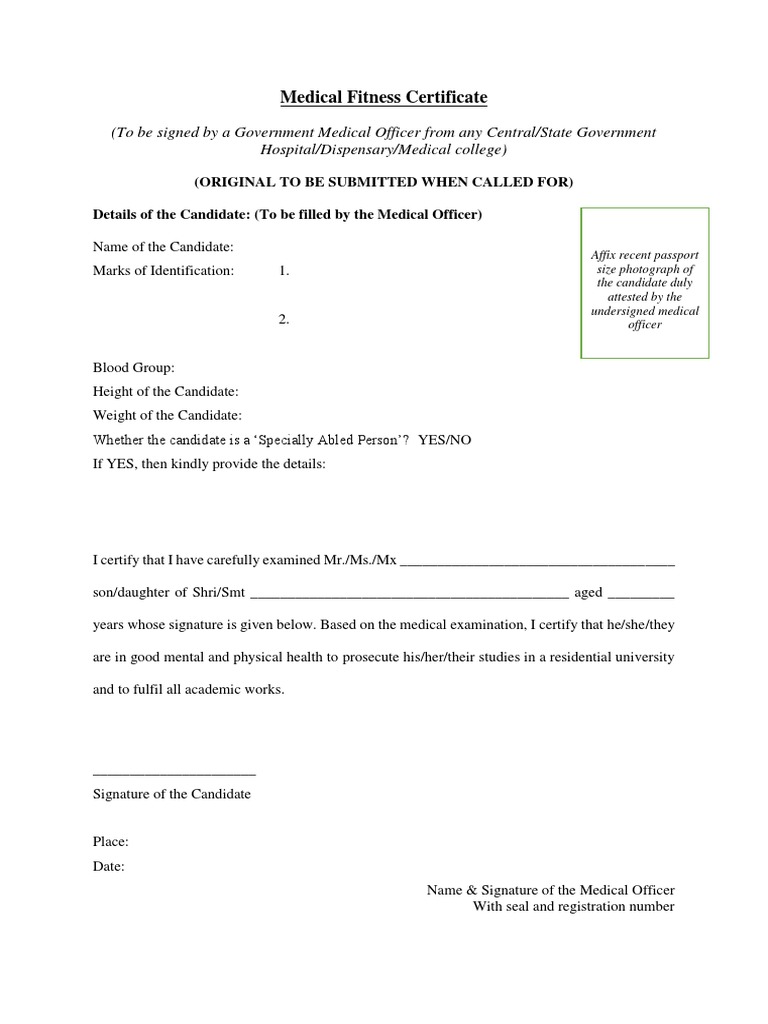 ANNEXURE H Medical-Fitness-Certificate | PDF