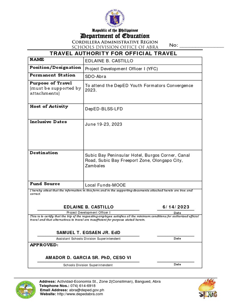 Travel Authority For Official Travel v2 1 | PDF