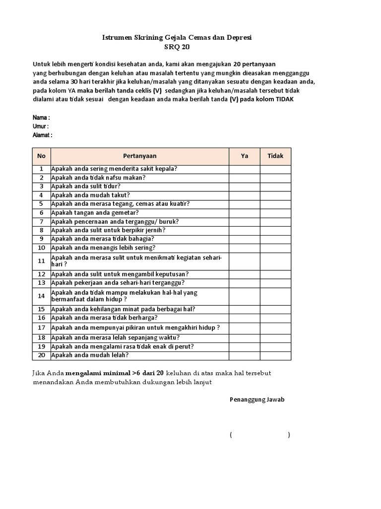 Format Skrining SRQ-20 | PDF