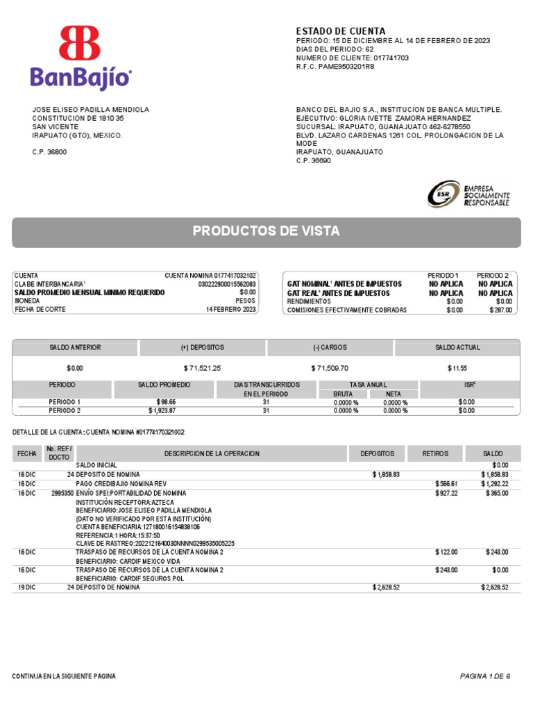 Estado de Cuenta Banjío: Dic 2022-Feb 2023 | PDF | Bancos | Interés