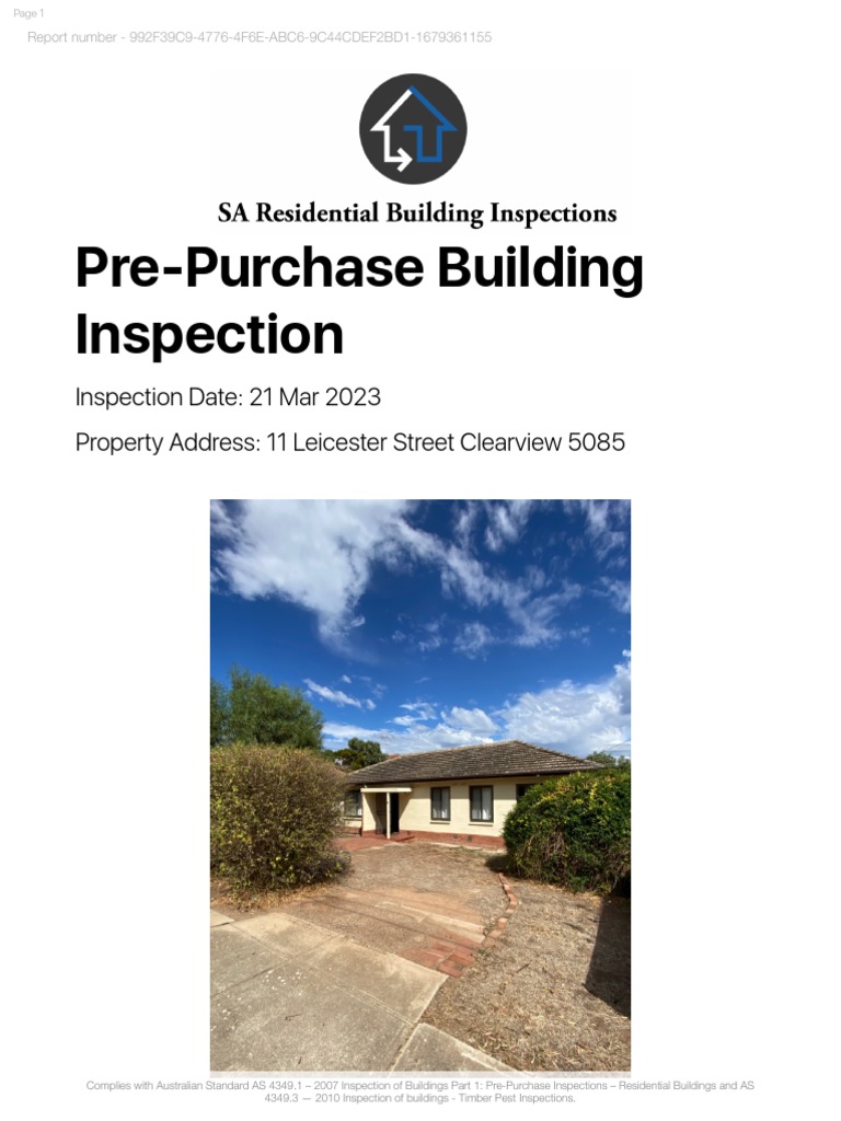 Pre-Purchase Building Inspection Report | PDF | Roof | Lumber