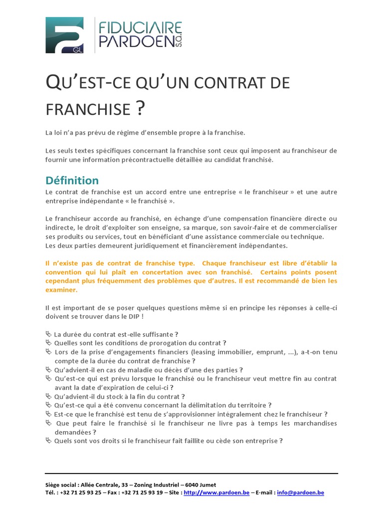 Comprendre le Contrat de Franchise | PDF | Franchise (réseau commercial ...