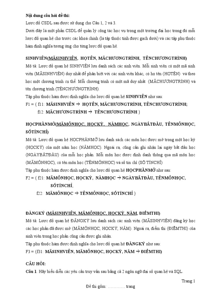 Đề thi CK CSDL 3 | PDF