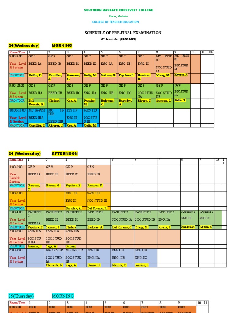 Pre Final Schedule | PDF