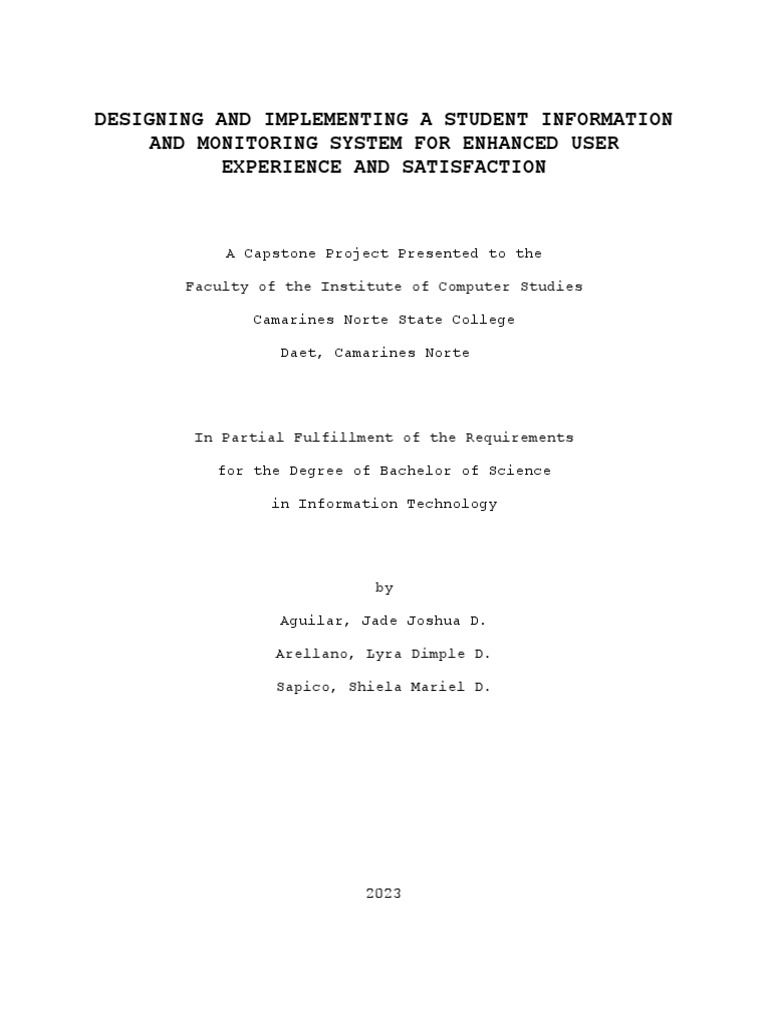 Designing and Implementing A Student Information and Monitoring System For Enhanced User ...
