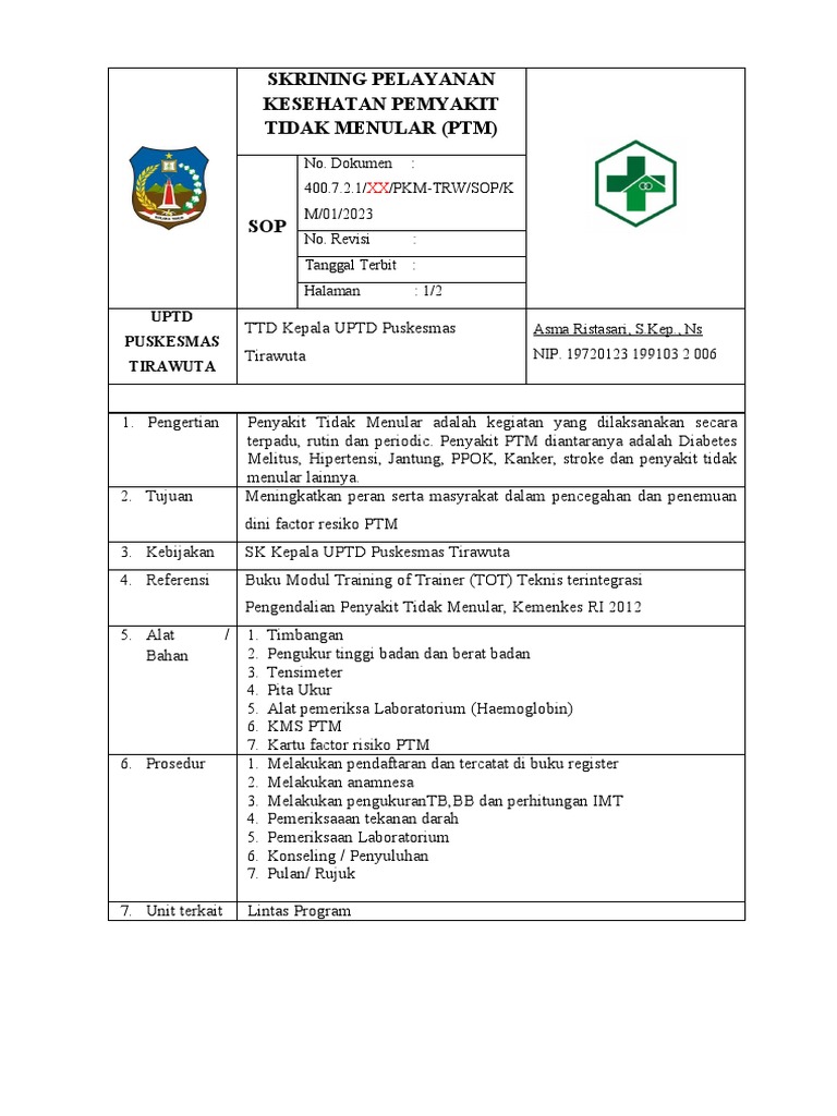 Sop Skrining PTM | PDF