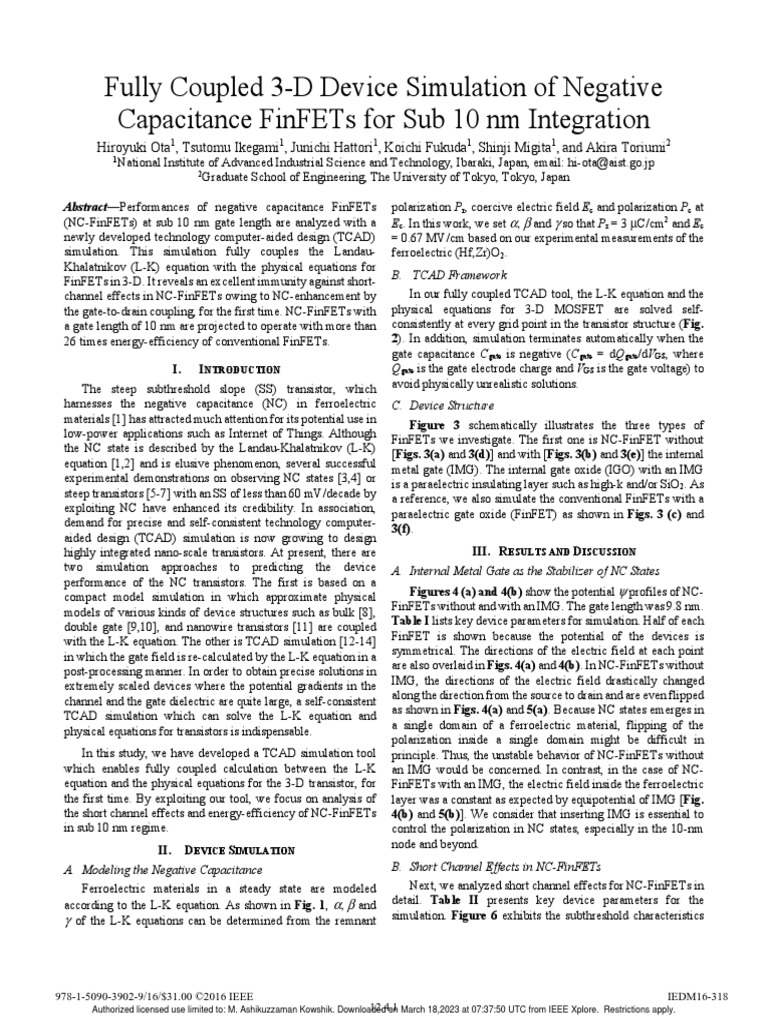 Ref 26 Fully Coupled 3 D Device Simulation Of Negative Capacitance Finfets For Sub 10 Nm
