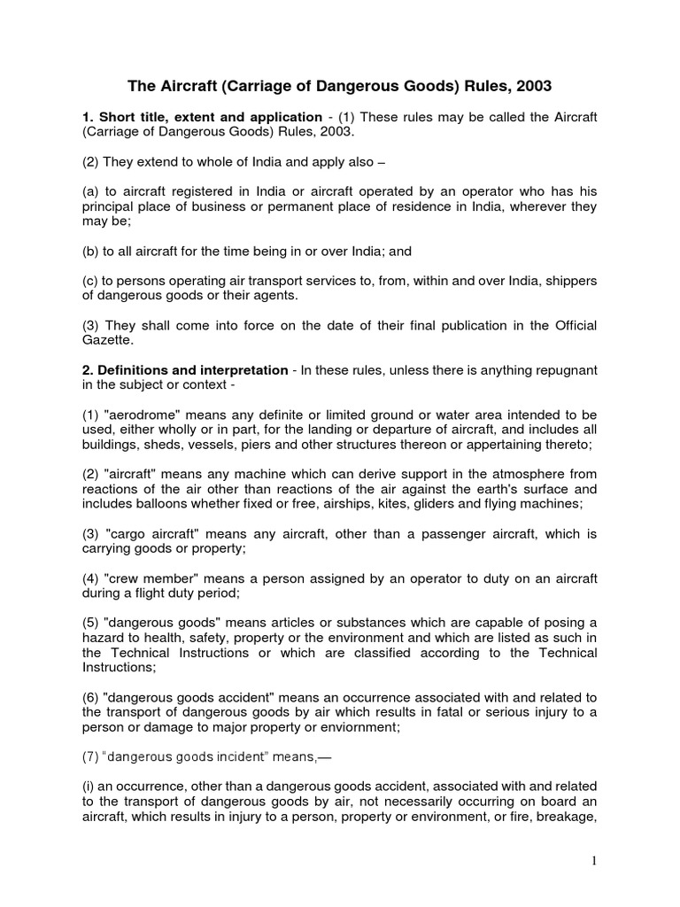 Aircraft Carriage of DG Rules 2003 | PDF | Dangerous Goods | Leak