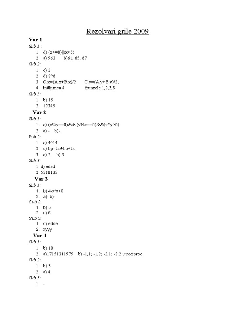 Rezolvari Grile 2009 | PDF | Computer Programming