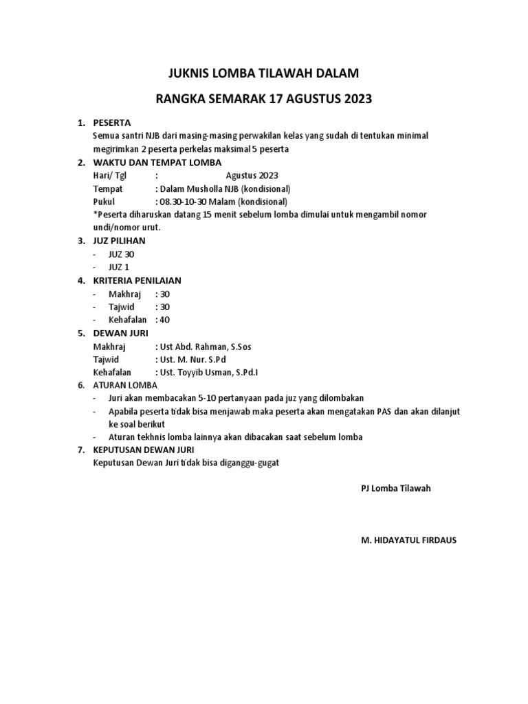 Juknis Lomba Tahfidz | PDF