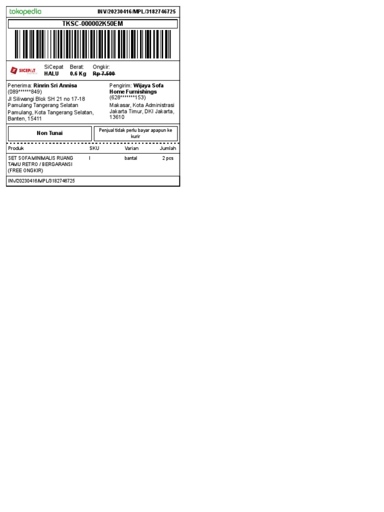 Pengaturan Label Pengiriman Tokopedia | PDF