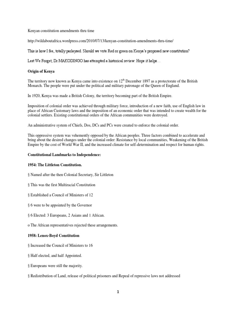 Kenyan Constitution Amendments Thru Time | PDF | Constitutional ...