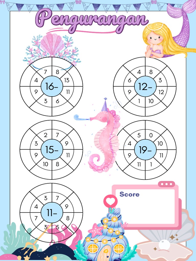 Subtraction Wheel Mathematics Worksheet | PDF