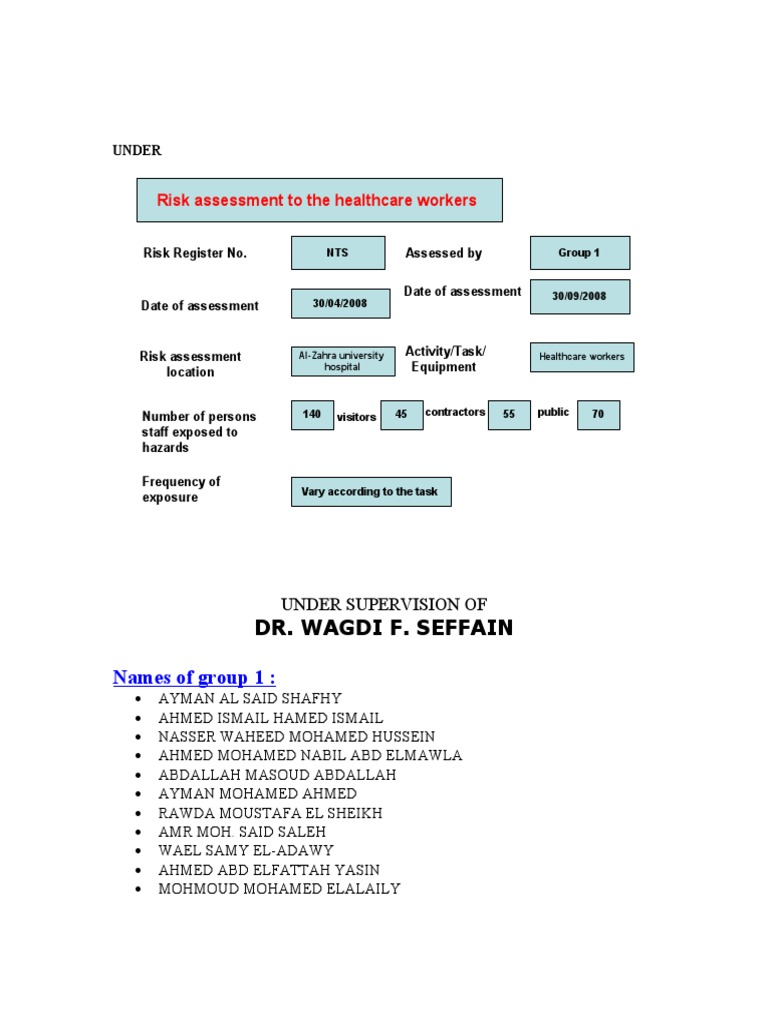 Risk Assessment To Healthcare Workers | PDF | Tuberculosis | Mercury ...
