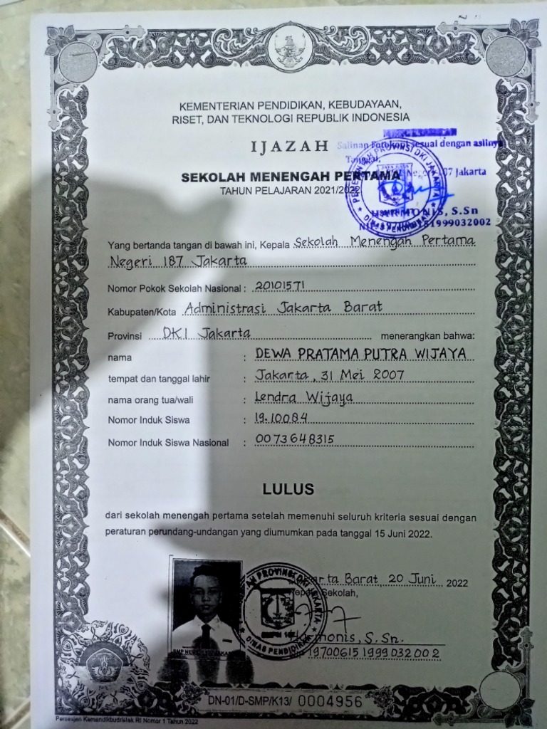 Ijazah SMP Legalisir | PDF
