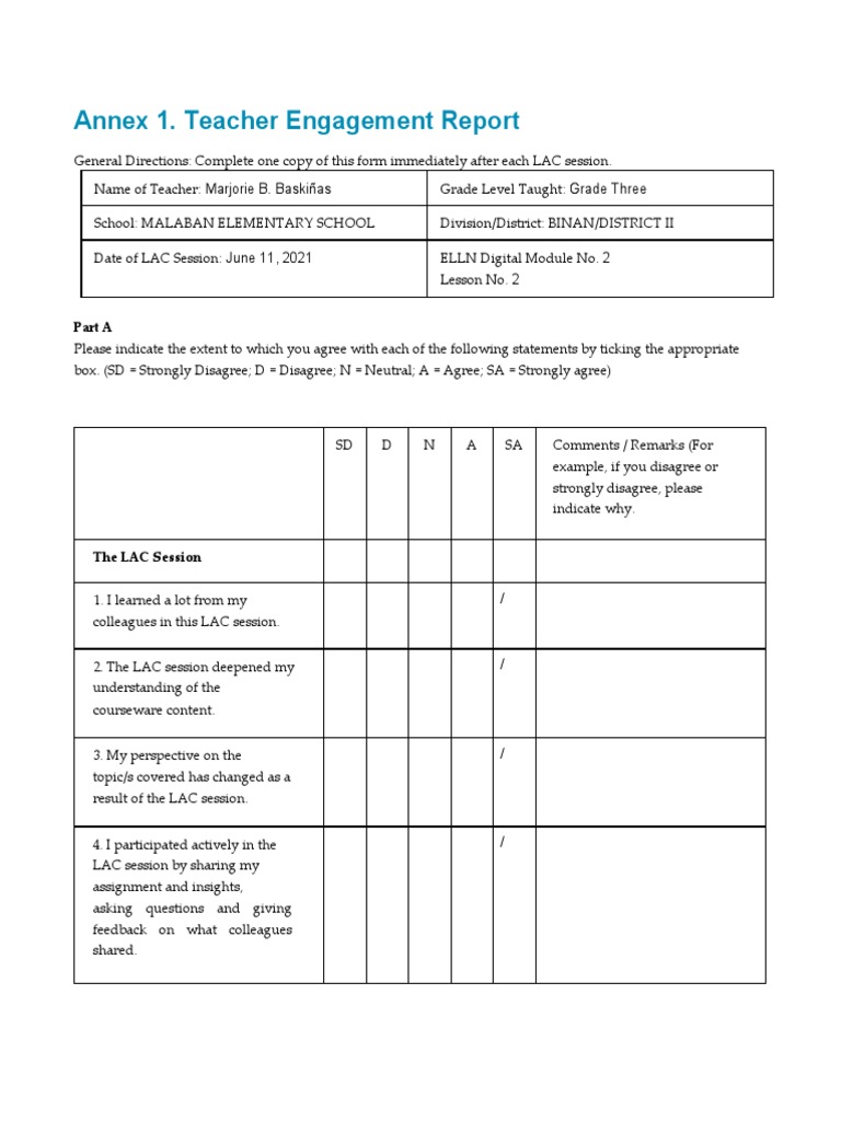 Template - Teacher Engagement Report | PDF