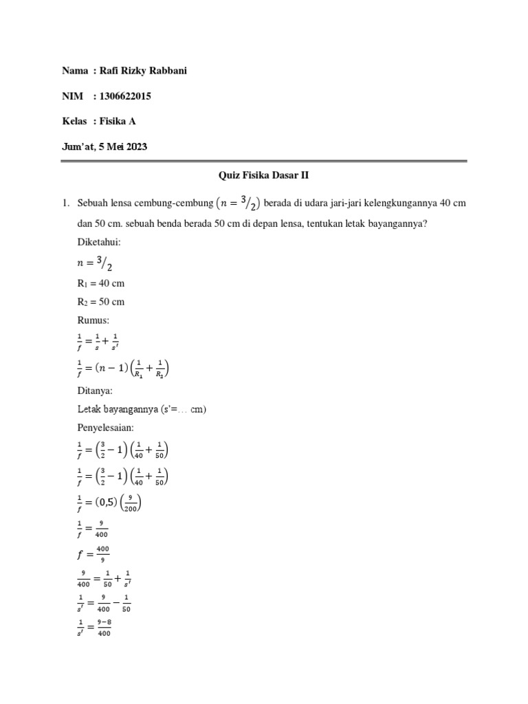 Rafi Rizky Rabbani - Quis Fisika Dasar II | PDF