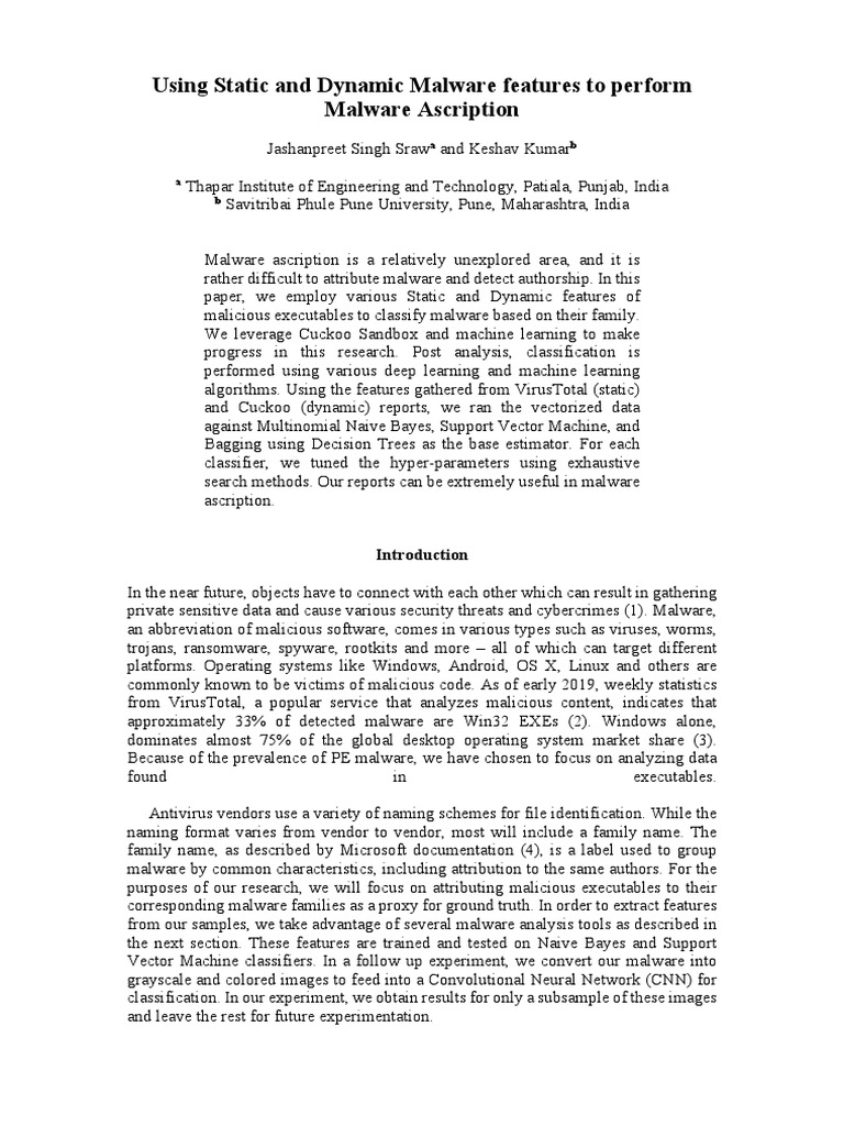 Using Static and Dynamic Malware Features To Perfo | PDF | Malware | Antivirus Software