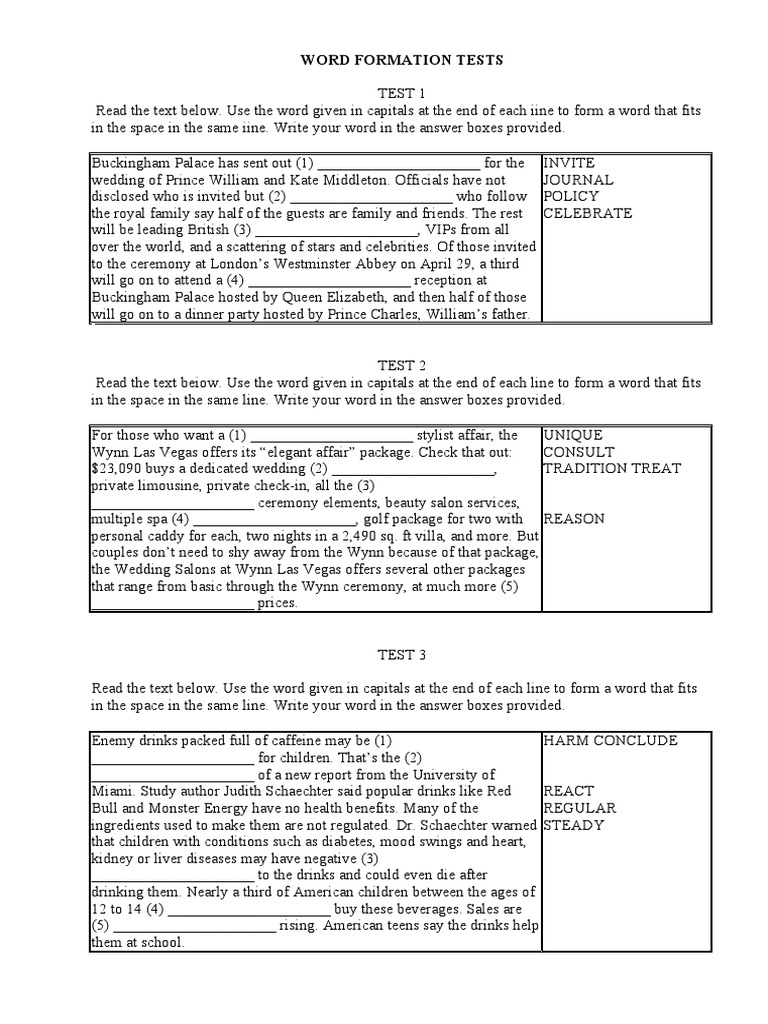 Word Formation Tests | PDF