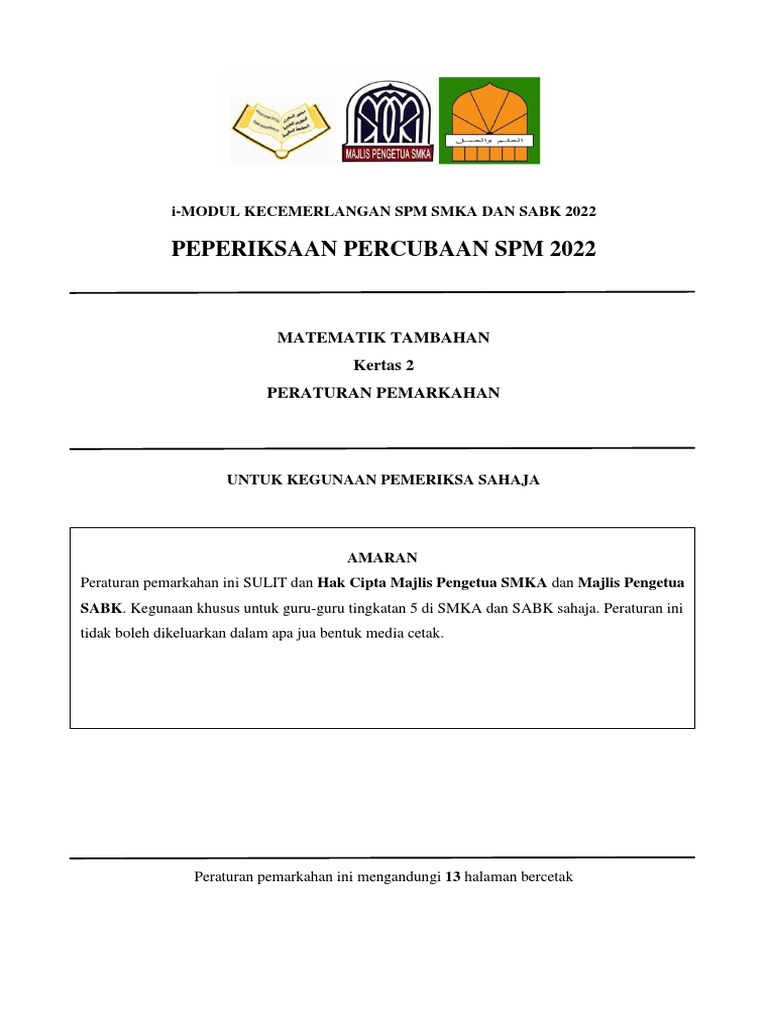 2022 SMKA - SABK Add - Maths K2 Jawapan | PDF