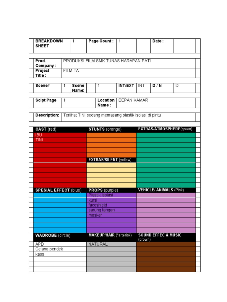 Form BREAKDOWN SHEET TATA ARTISTIK | PDF | Film Industry | Artistic ...