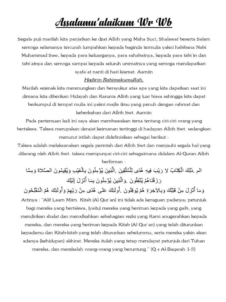 Ciri-Ciri Orang Beriman dan Bertakwa | PDF
