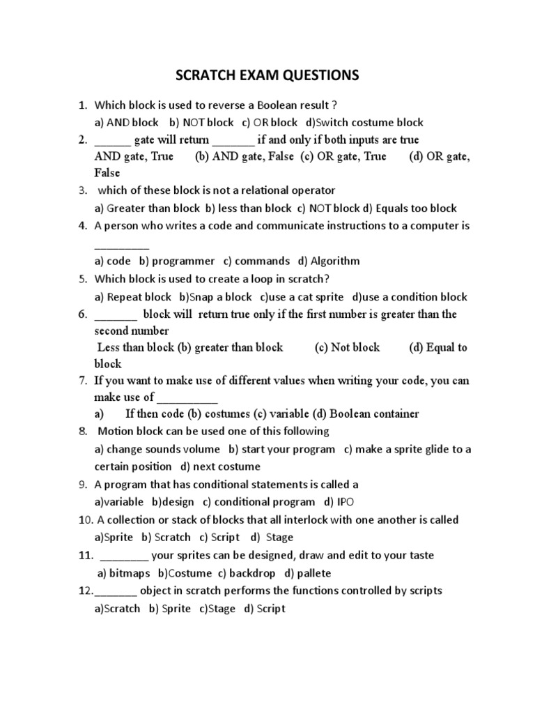 Scratch Exam Questions | PDF