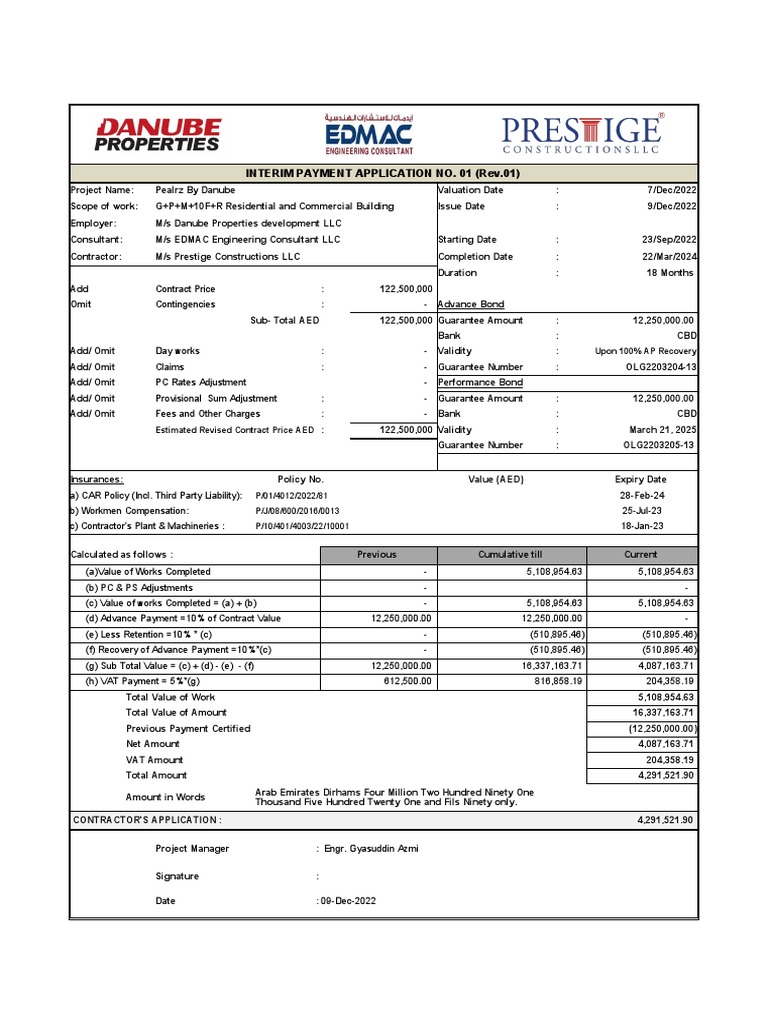 Interim Payment Application for Pearlz Project | PDF | Employment