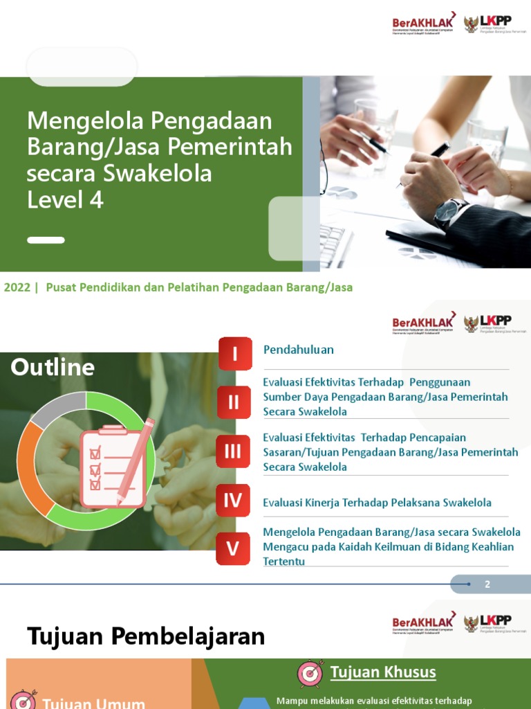 Slide Bahan Tayang JK Mengelola PBJP Secara Swakelola Level 4 | PDF