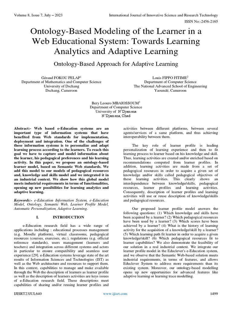 Ontology-Based Modeling of The Learner in A Web Educational System: Towards Learning Analytics ...