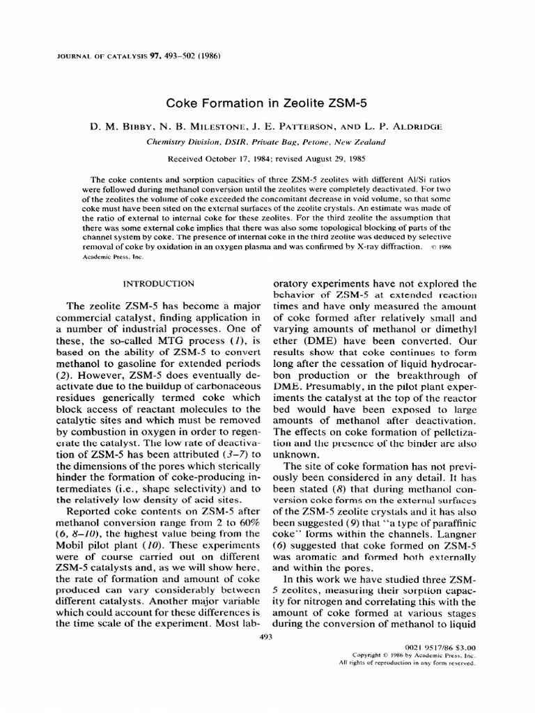 Coke Formation in Zeolite ZSM-5 | PDF | Adsorption | Zeolite