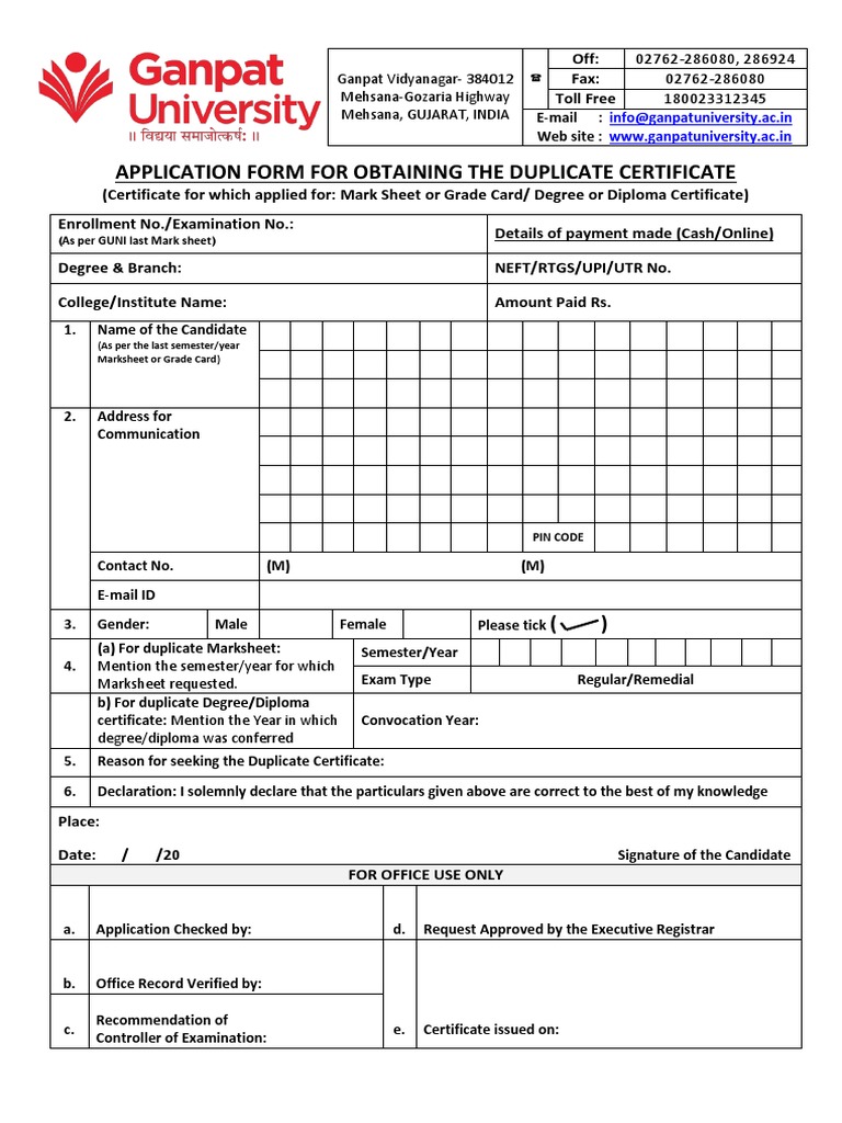 Application For Duplicate Certificate | PDF