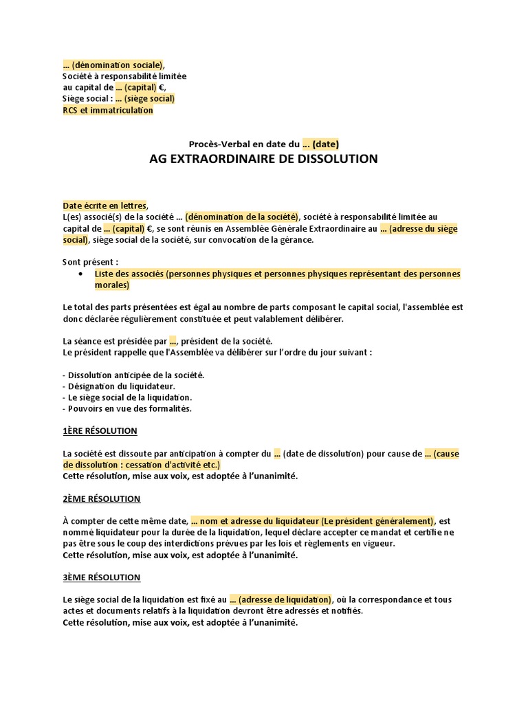 PV Dissolution de SARL | PDF