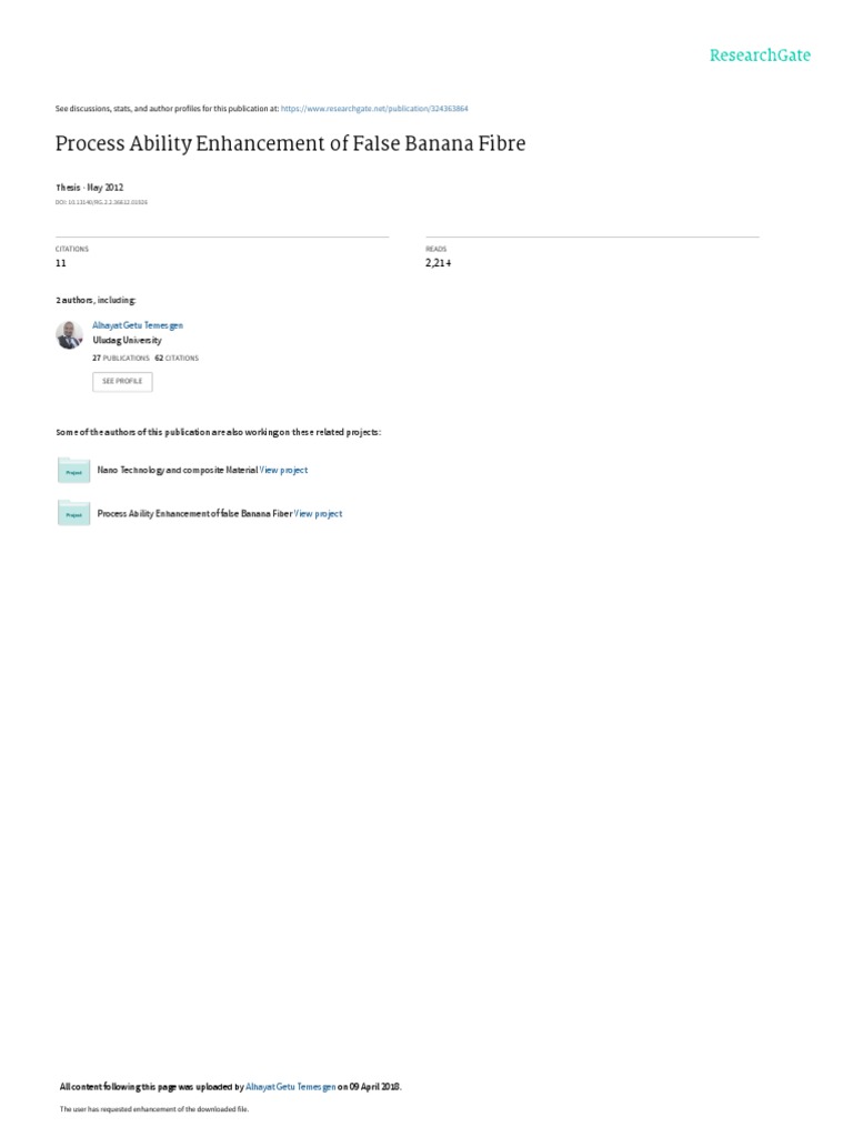 Process Ability Enhancementof False Banana Fibrefor Rural Development | PDF | Fibers | Cellulose