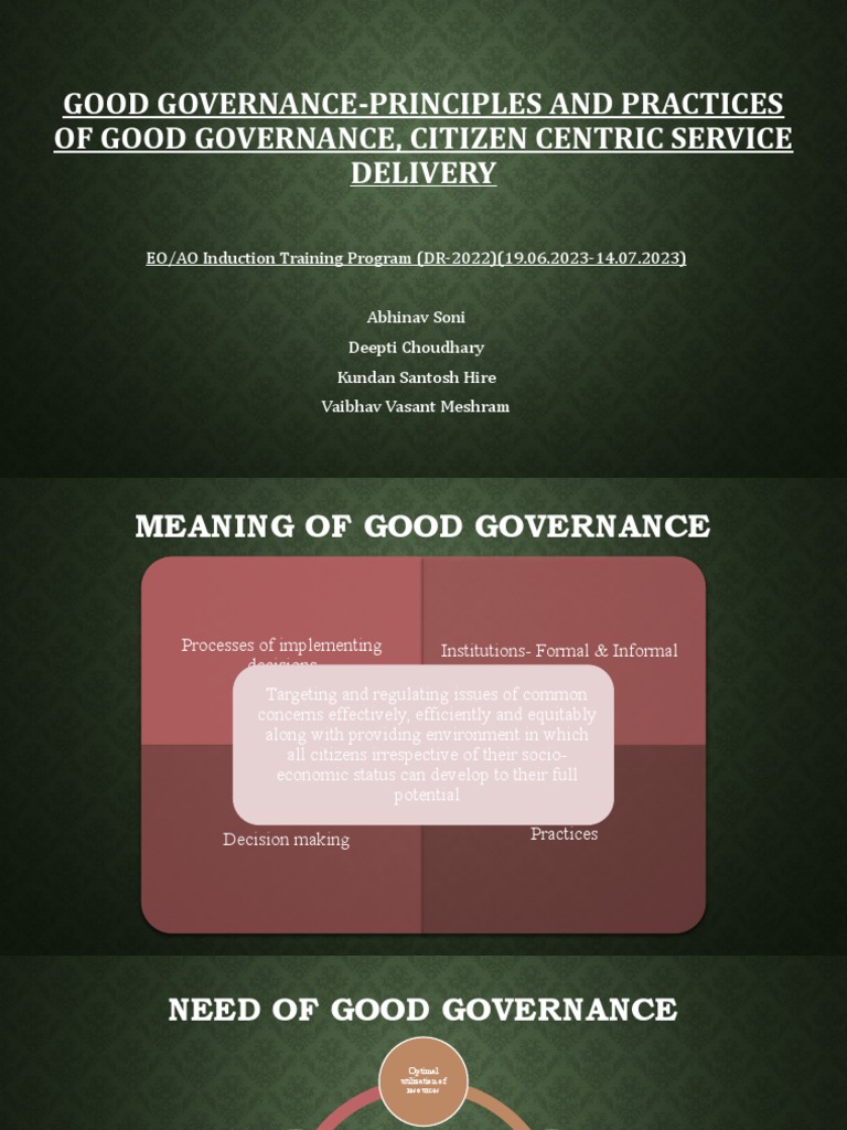 Good Governance, Practices & Principles & Citzen Centric Service ...